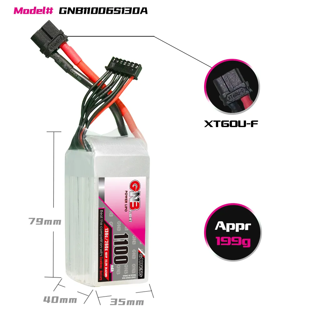 Акумулятор GNB 1100mAh 6S 130C LiPo – 6s батарея з розʼємом XT60 для ...